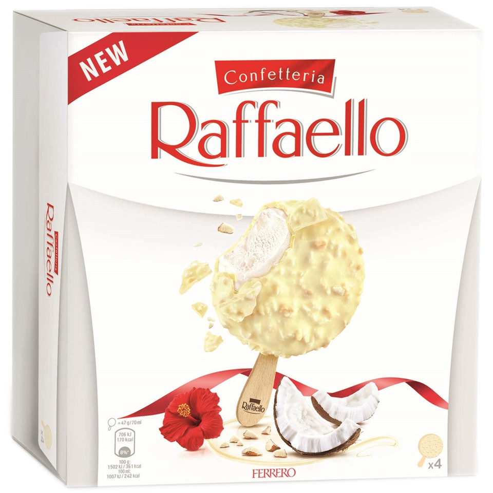 Raffaello | Inghetata cu vanilie si ciocolata alba 4x47g | Mega-image