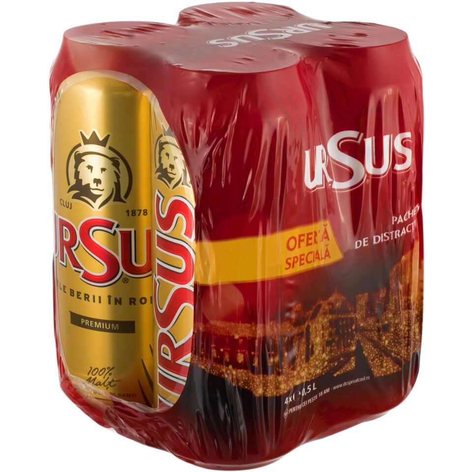 Ursus | Premium | Bere blonda pachet 4 doze 4x0.5l | Mega-image