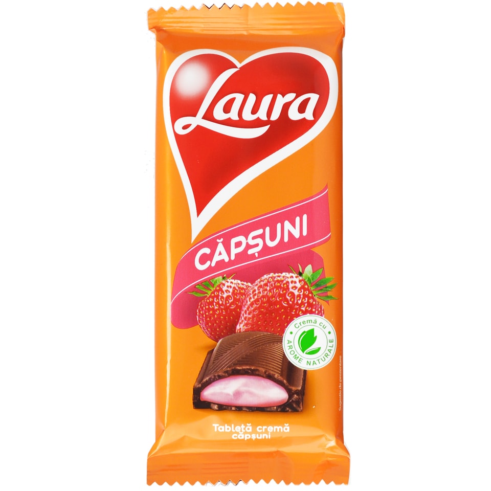 Laura | Ciocolata cu lapte si crema cu capsuni 92g | Mega-image