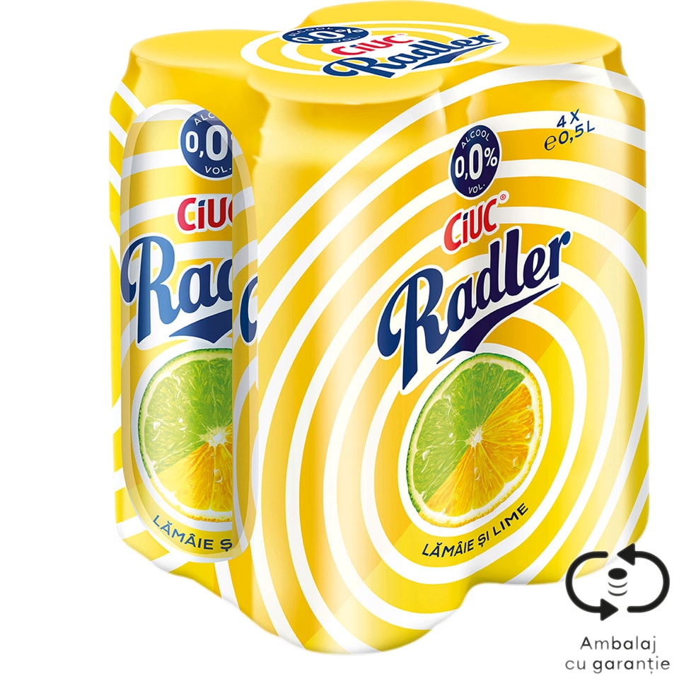 Ciuc Radler | Bere fara alcool cu suc de lamaie si lime 4x0.5L | Mega-image