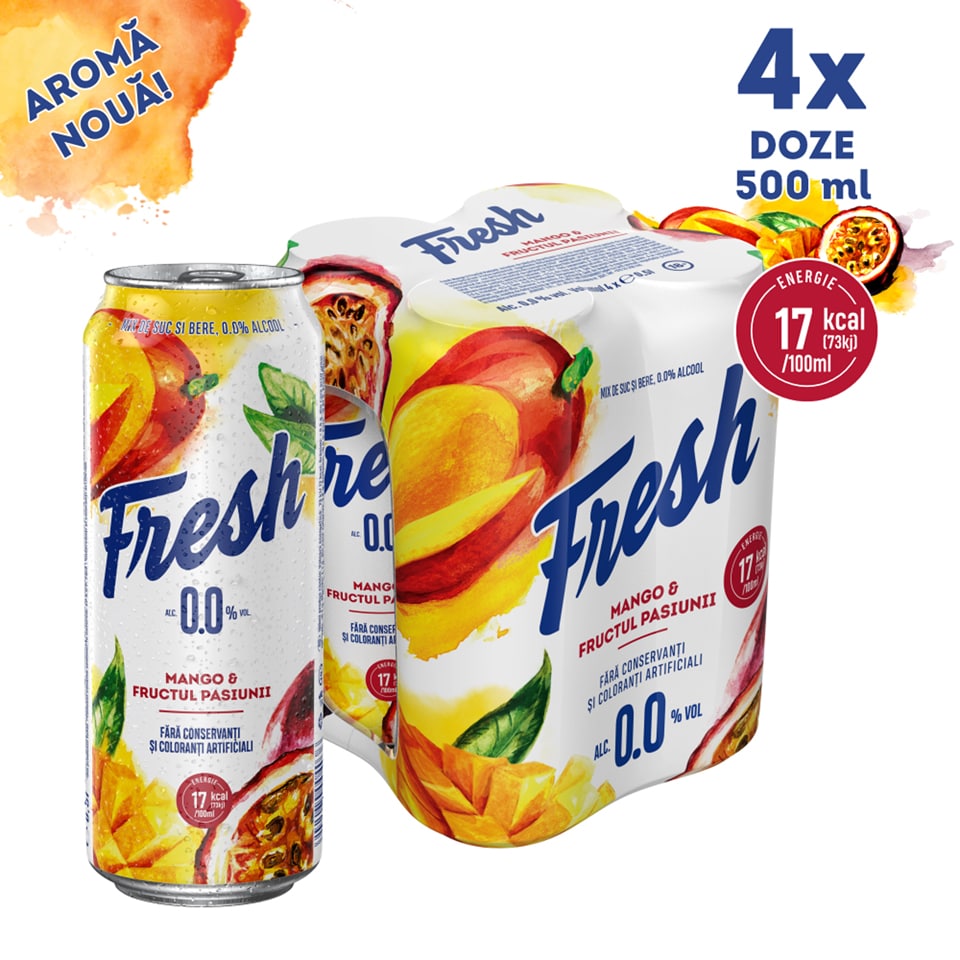 Fresh | Bere fara alcool cu suc de mango si fructul pasiunii 4x0.5L ...