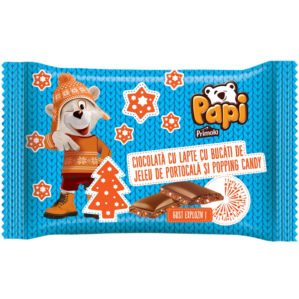 Papi | Ciocolata cu lapte cu bucati de jeleu de portocala si popping ...