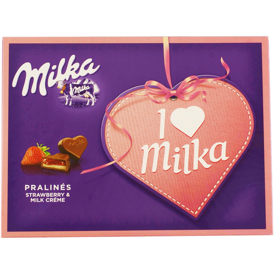 Milka | I Love Milka | Praline de ciocolata cu crema capsuni 120g ...