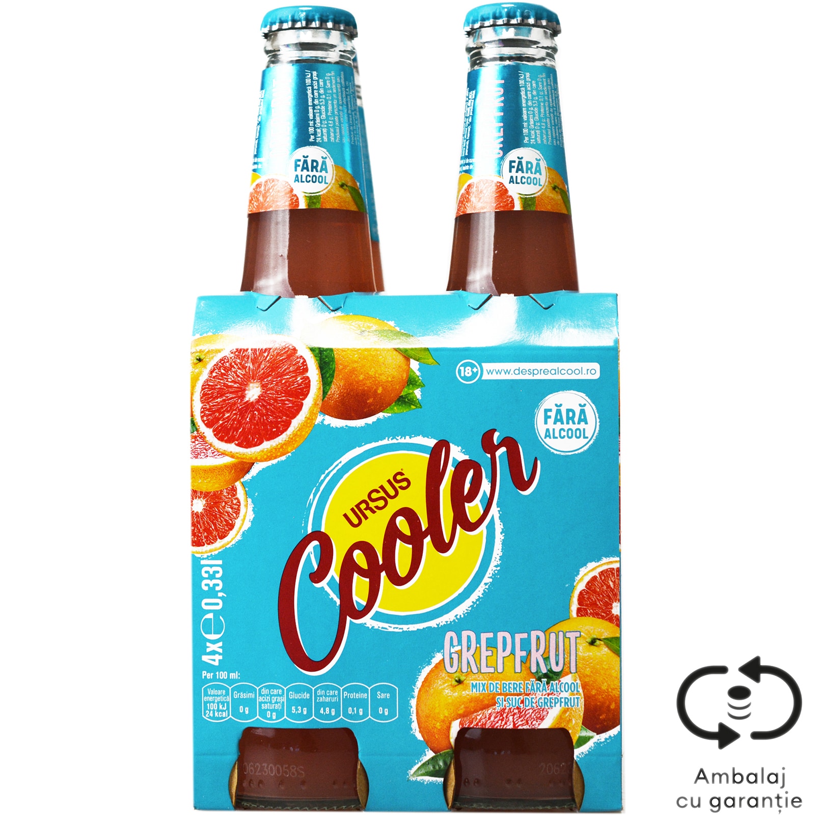 Ursus | Bere fara alcool cu suc de grepfrut 4x0.33L | Mega-image