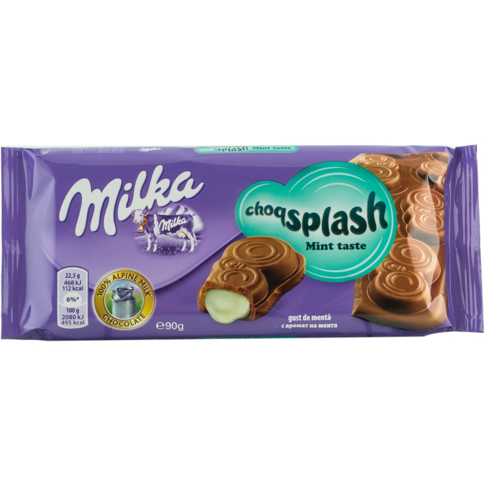 Milka | ChoqSplash | Ciocolata cu crema de menta 90g | Mega-image