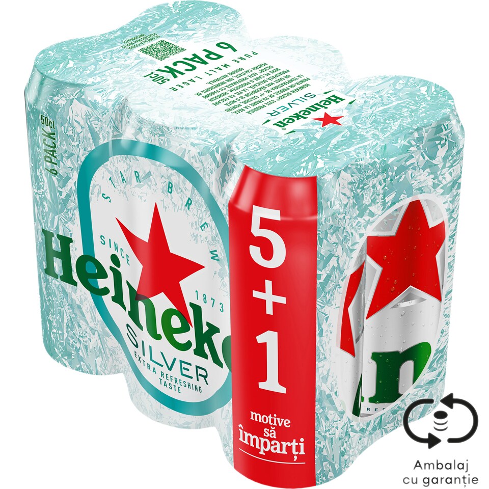 Heineken | Silver | Bere blonda Pure Malt Lager 5+1x0.5L | Mega-image