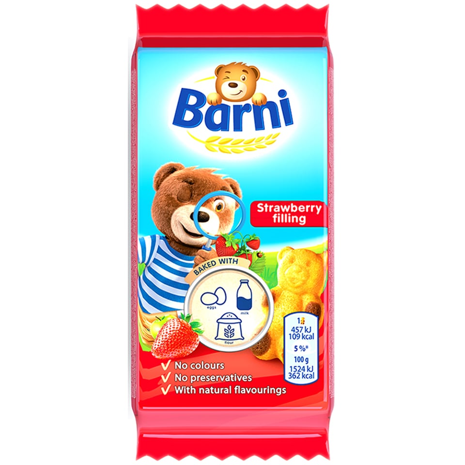Barni | Prajitura cu umplutura de capsune si mere 30g | Mega-image