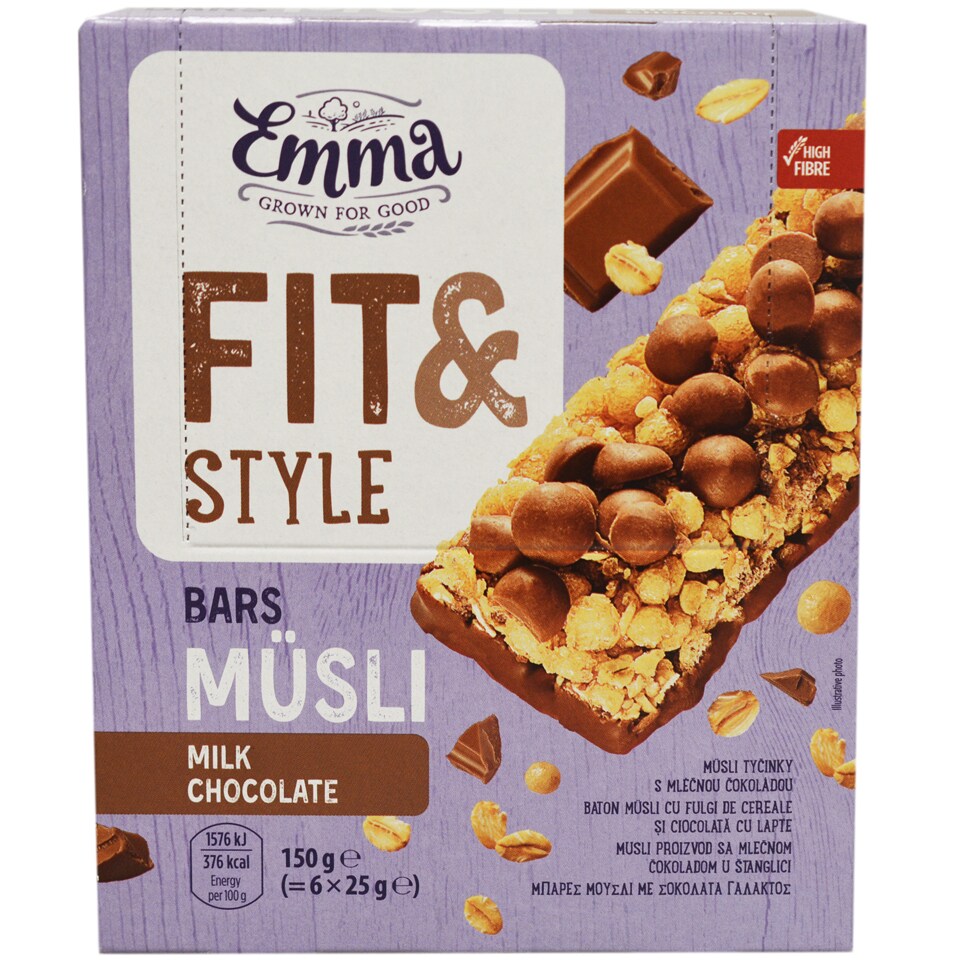 Emma | Baton musli cu fulgi de cereale si ciocolata cu lapte 6x25g ...