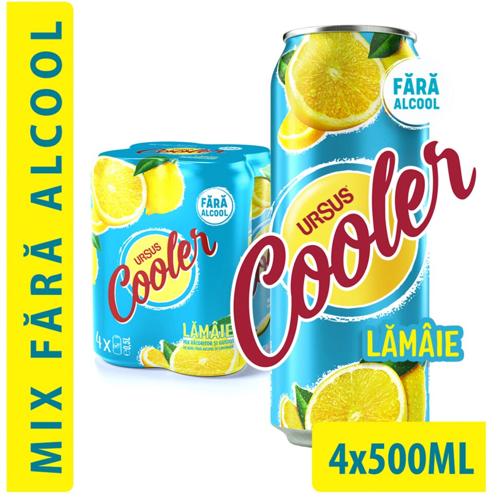 Ursus Cooler | Mix de bere fara alcool si limonada 4x500ml | Mega-image