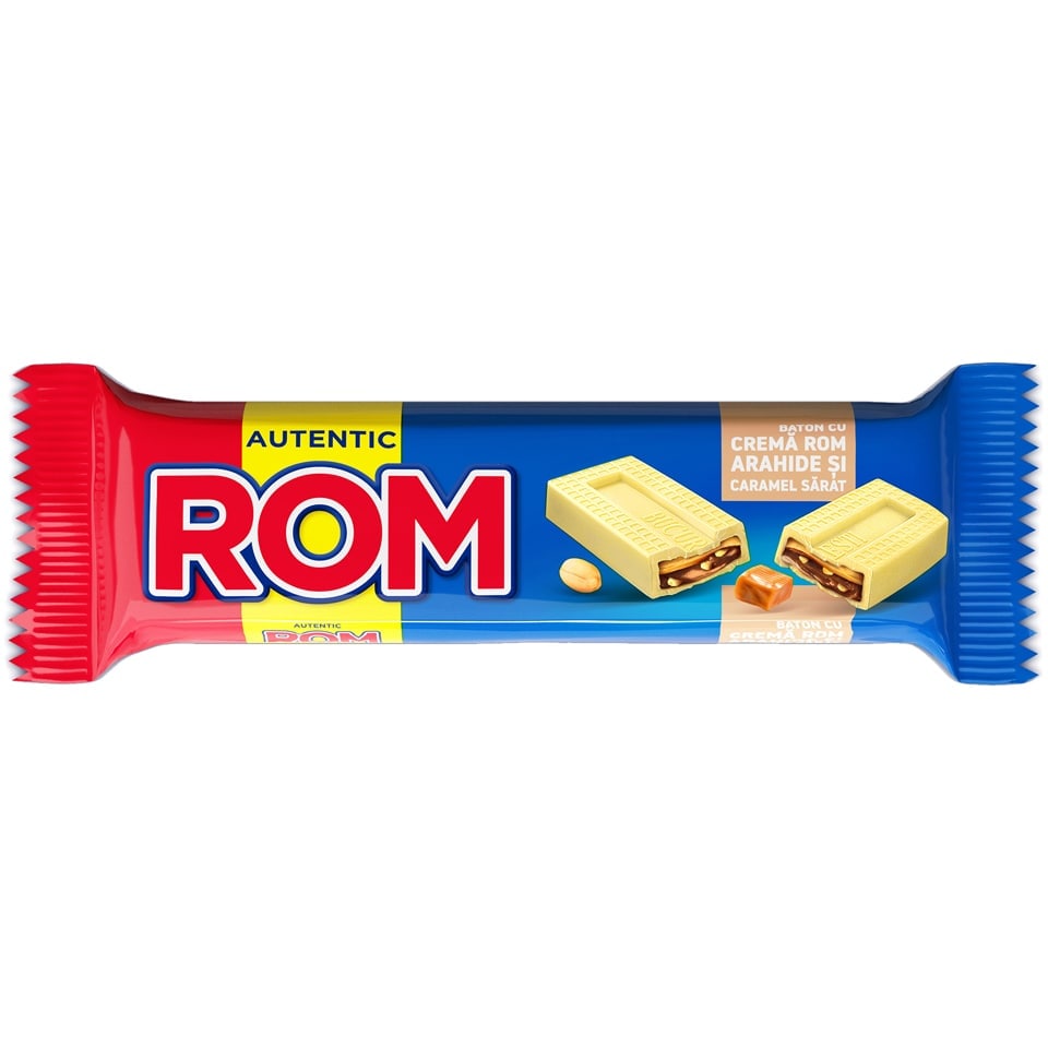 Rom | Autentic | Baton de ciocolata alba cu crema de caramel sarat, rom ...
