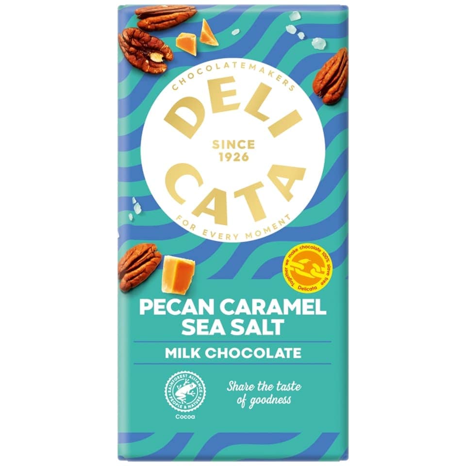 Delicata | Ciocolata cu lapte cu pecan, caramel si sare de mare 150g ...