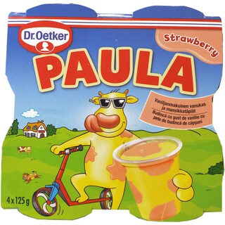 Paula | Budinca cu gust de vanilie si capsuni 4x125g | Mega-image