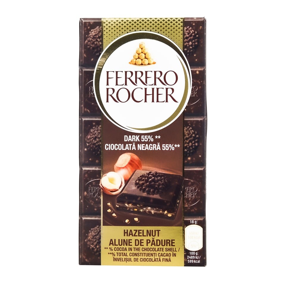 Ferrero Rocher | Ciocolata neagra 55% cacao cu alune 90g | Mega-image