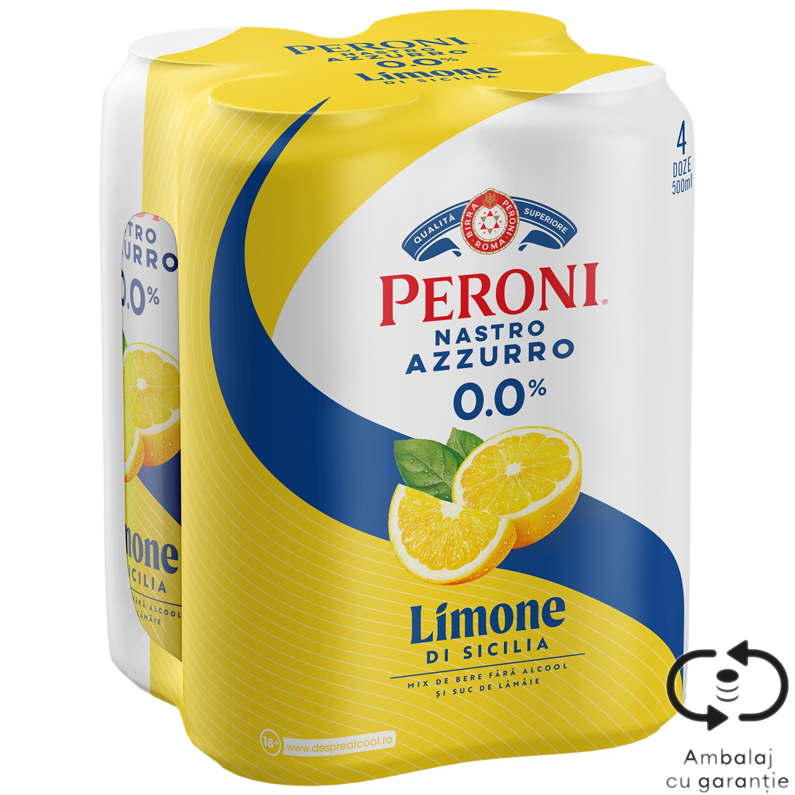 Peroni Nastro Azzurro | Bere fara alcool cu suc de lamaie 4x0.5L | Mega ...
