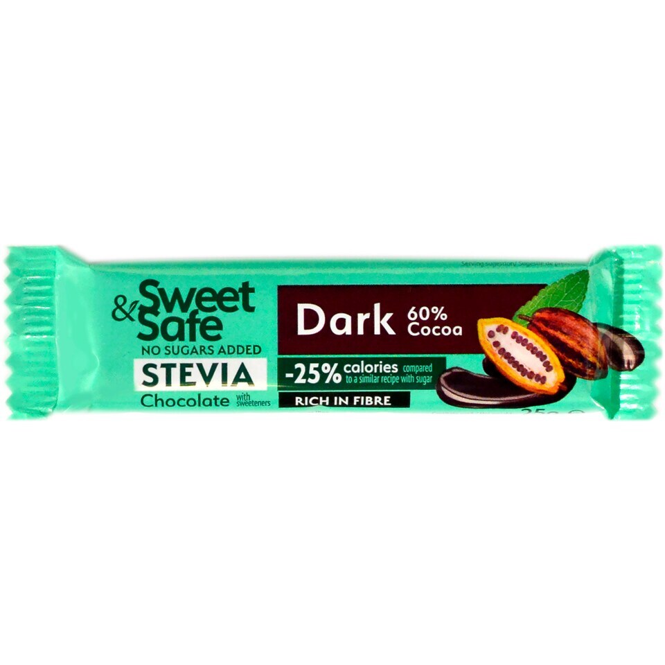 Sweet&Safe | Ciocolata amaruie cu indulcitori 25g | Mega-image