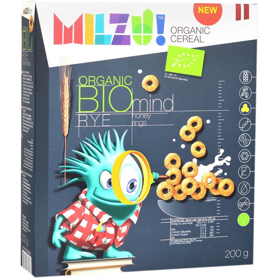 Milzu | Cereale cu secara inele cu miere bio Mind 200g | Mega-image