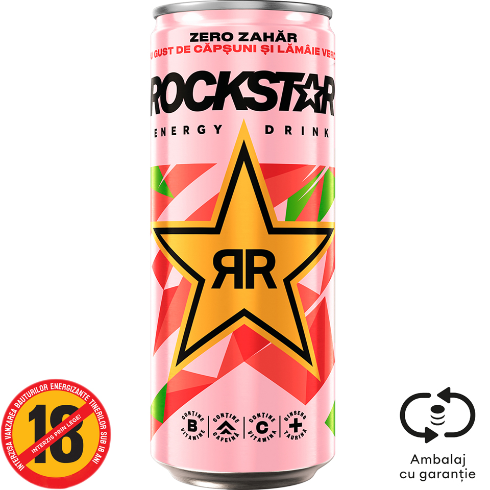 Rockstar | Energizant cu gust de capsuni si lime fara zahar 250ml ...
