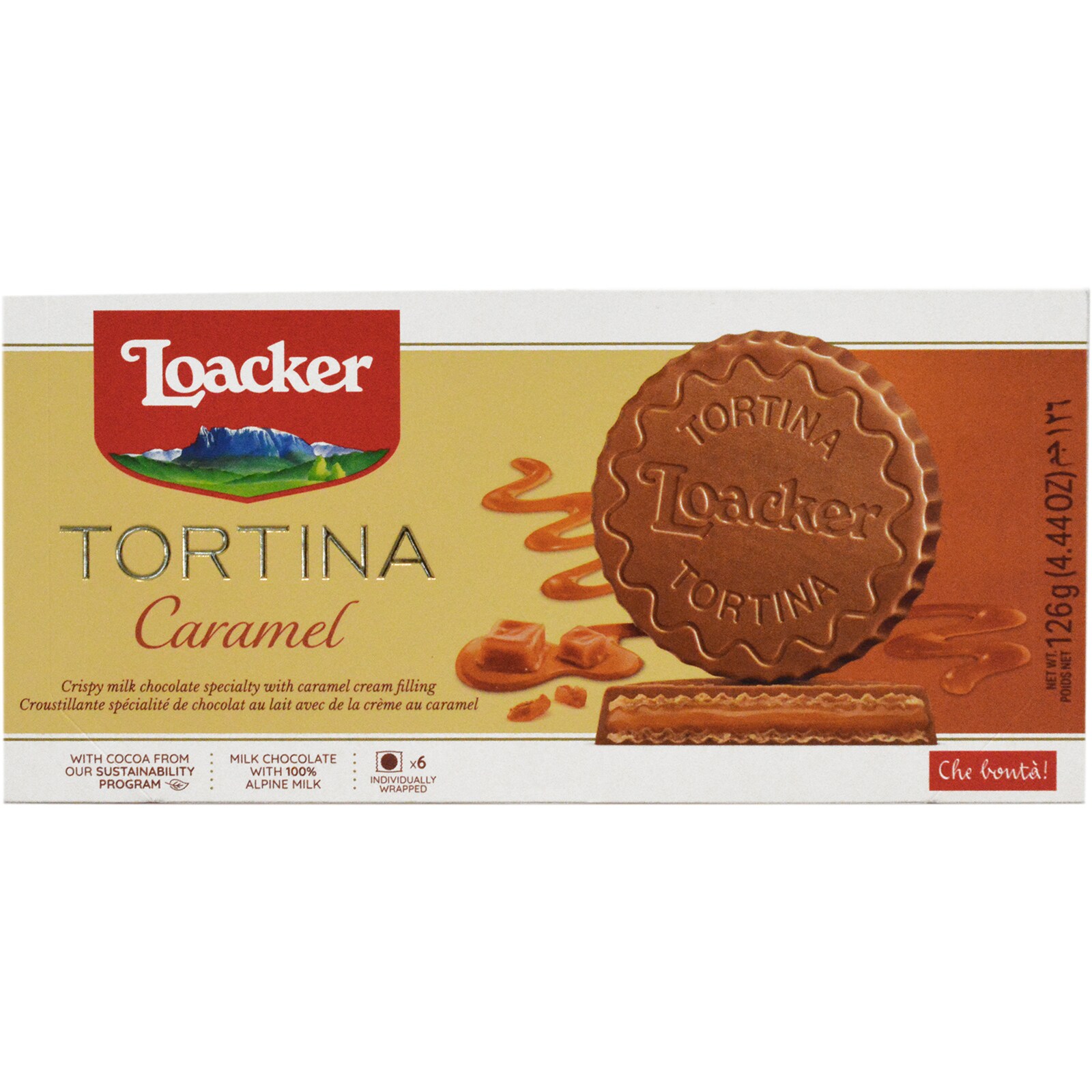 Loacker | Ciocolata cu lapte, biscuiti si caramel 126g | Mega-image