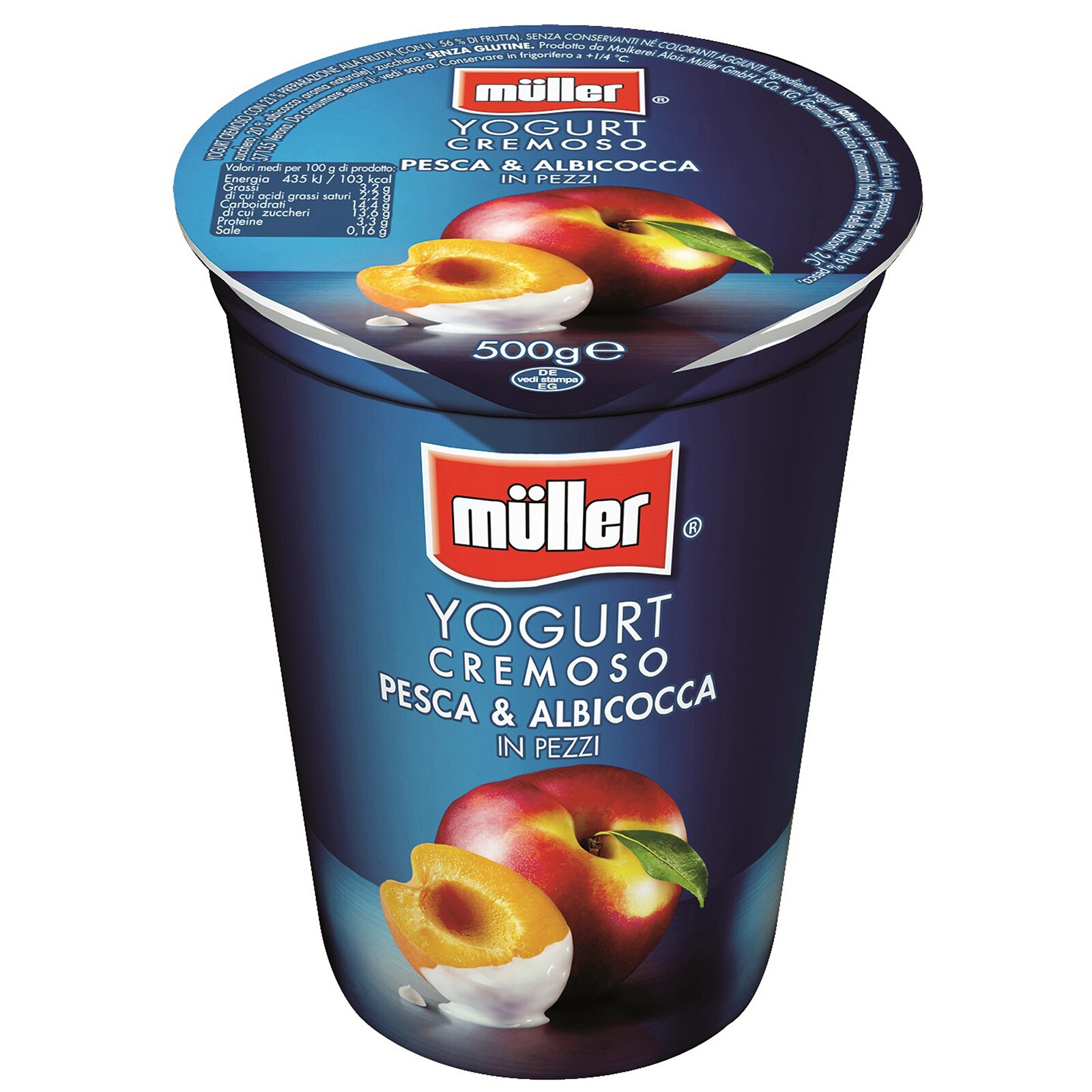 Muller | Pezzi di frutta | Iaurt cu bucati de piersici si caise 500g ...