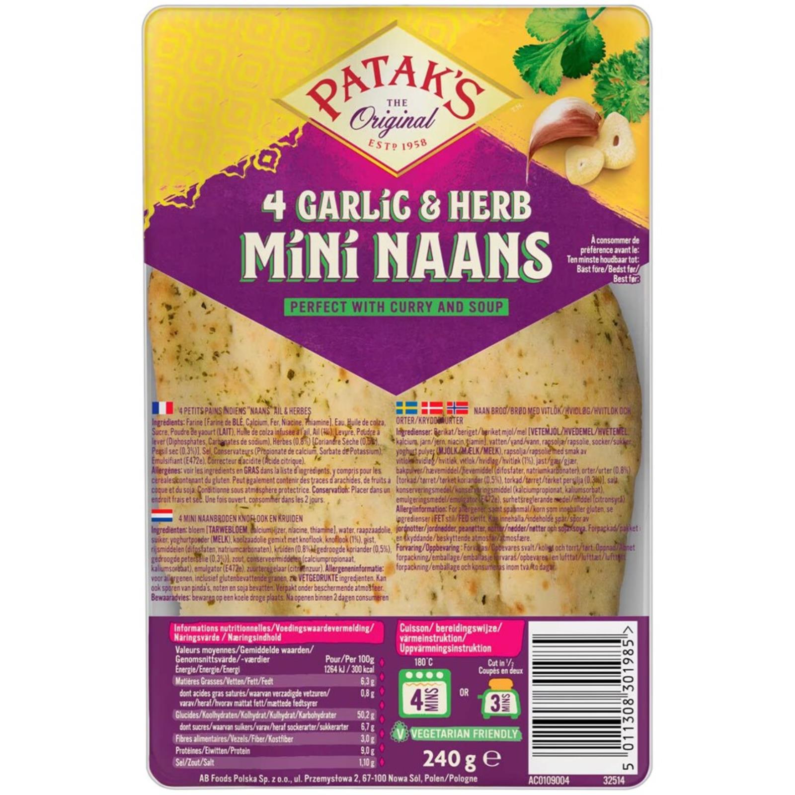 Patak's | Mini lipii naan cu usturoi si ierburi 188g | Mega-image