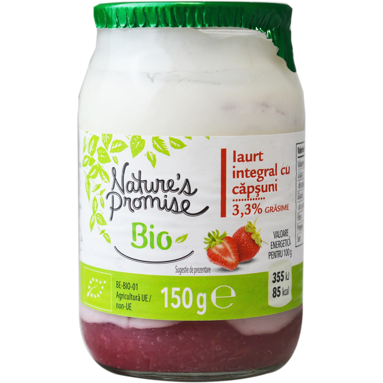 Nature's Promise Bio | Iaurt integral bio cu capsuni 3.3% grasime 150g ...