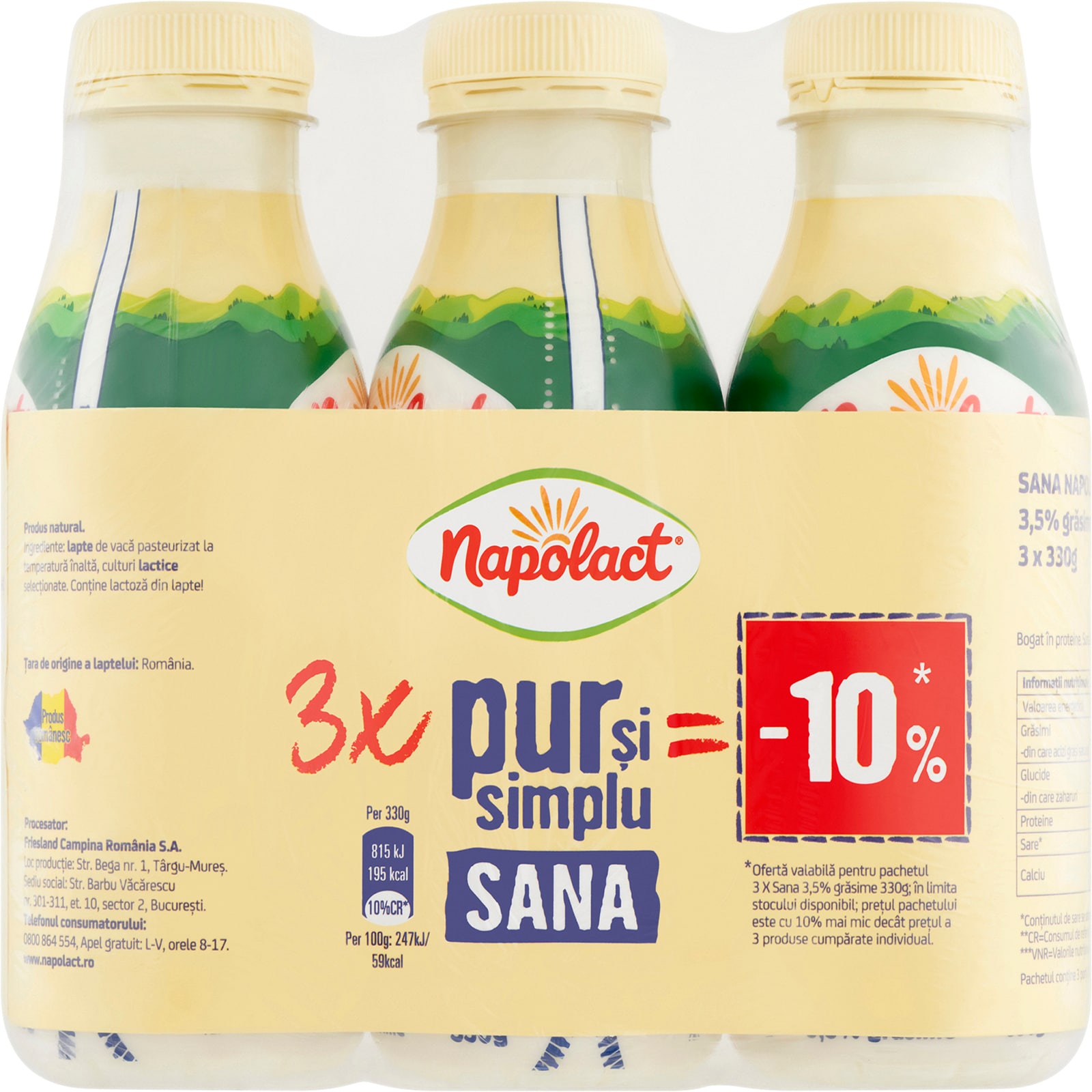 Napolact | Sana 3.5% grasime 3x330g | Mega-image