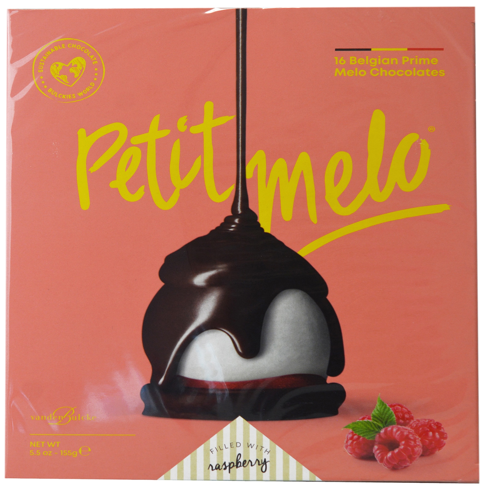 Petit Melo | Bomboane cu ciocolata neagra si zmeura 155g | Mega-image