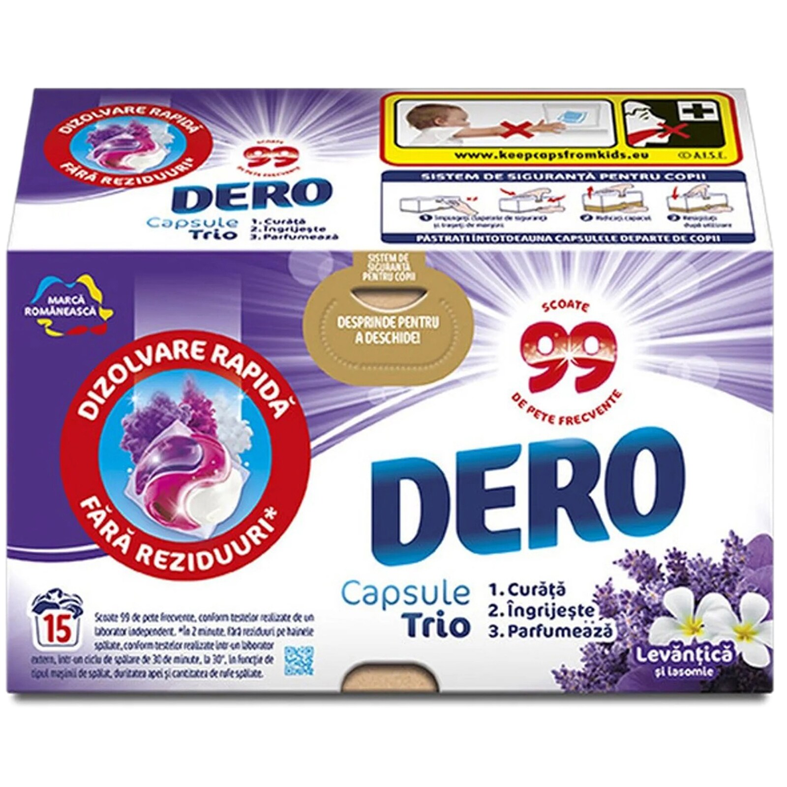 Dero | Detergent Levantica si iasomie, 15 capsule Trio | Mega-image