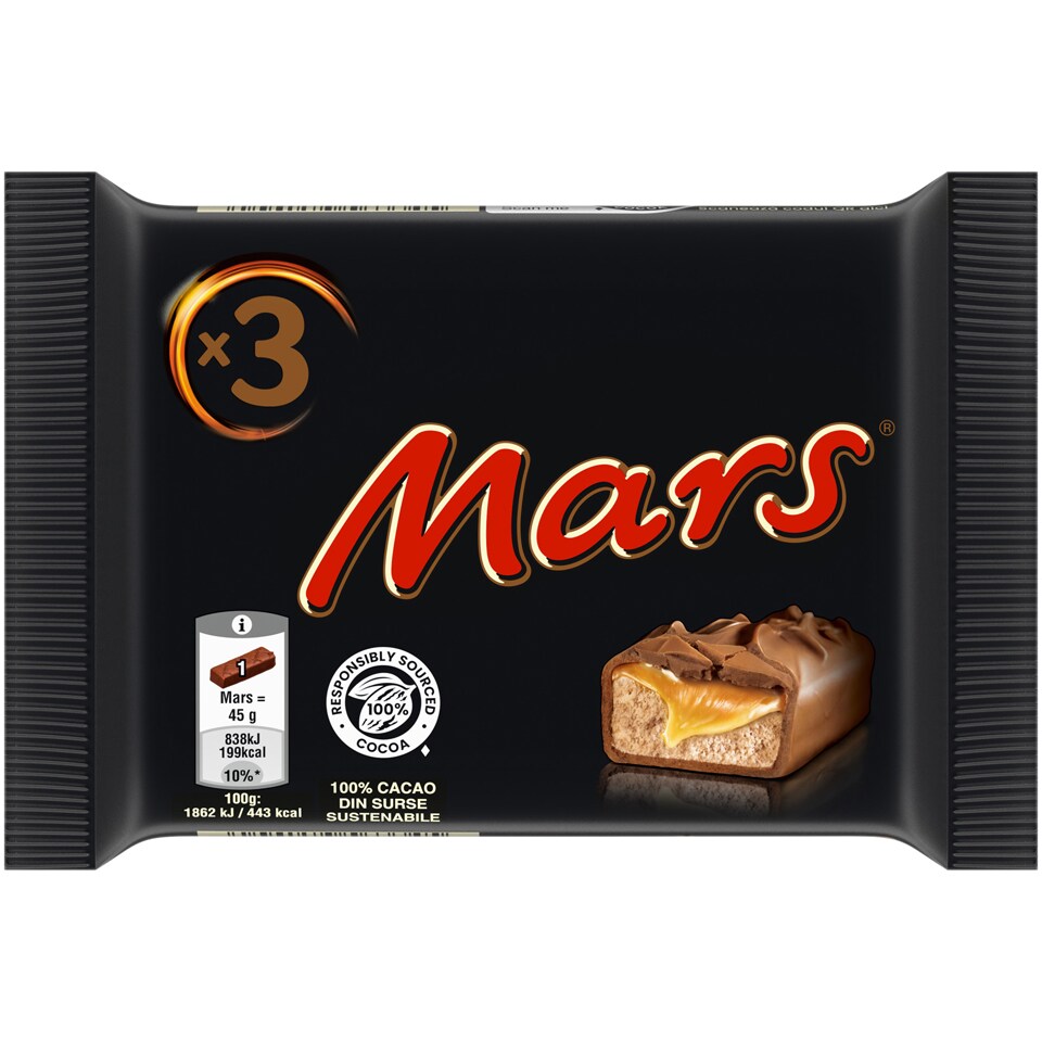 Mars | Baton de ciocolata cu lapte cu miez de caramel si nuga 3x45g ...