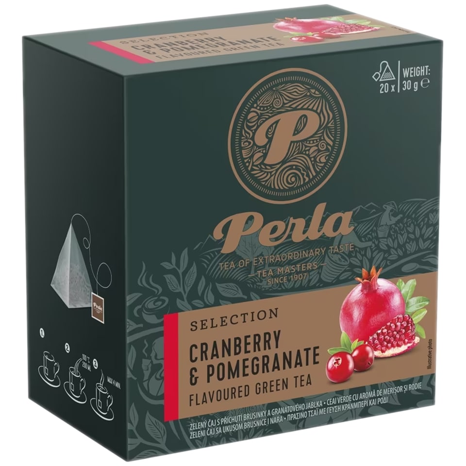 Perla | Ceai verde cu aroma de merisor si rodie 20x1.5g | Mega-image