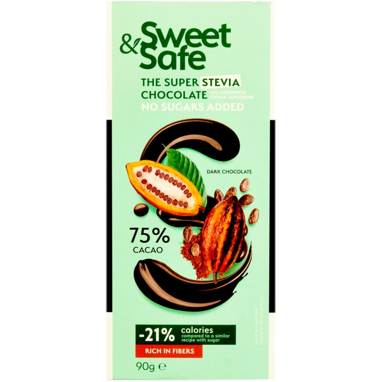 Sweet&Safe | Ciocolata amaruie fara zaharuri adaugate 90g | Mega-image