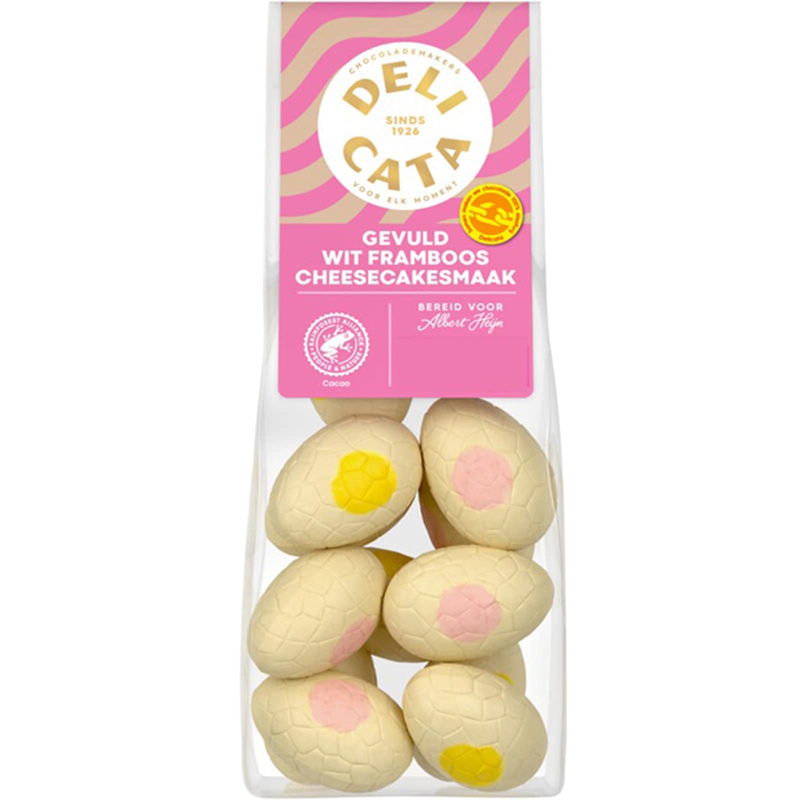 Delicata | Oua de ciocolata alba cu zmeura 150g | Mega-image