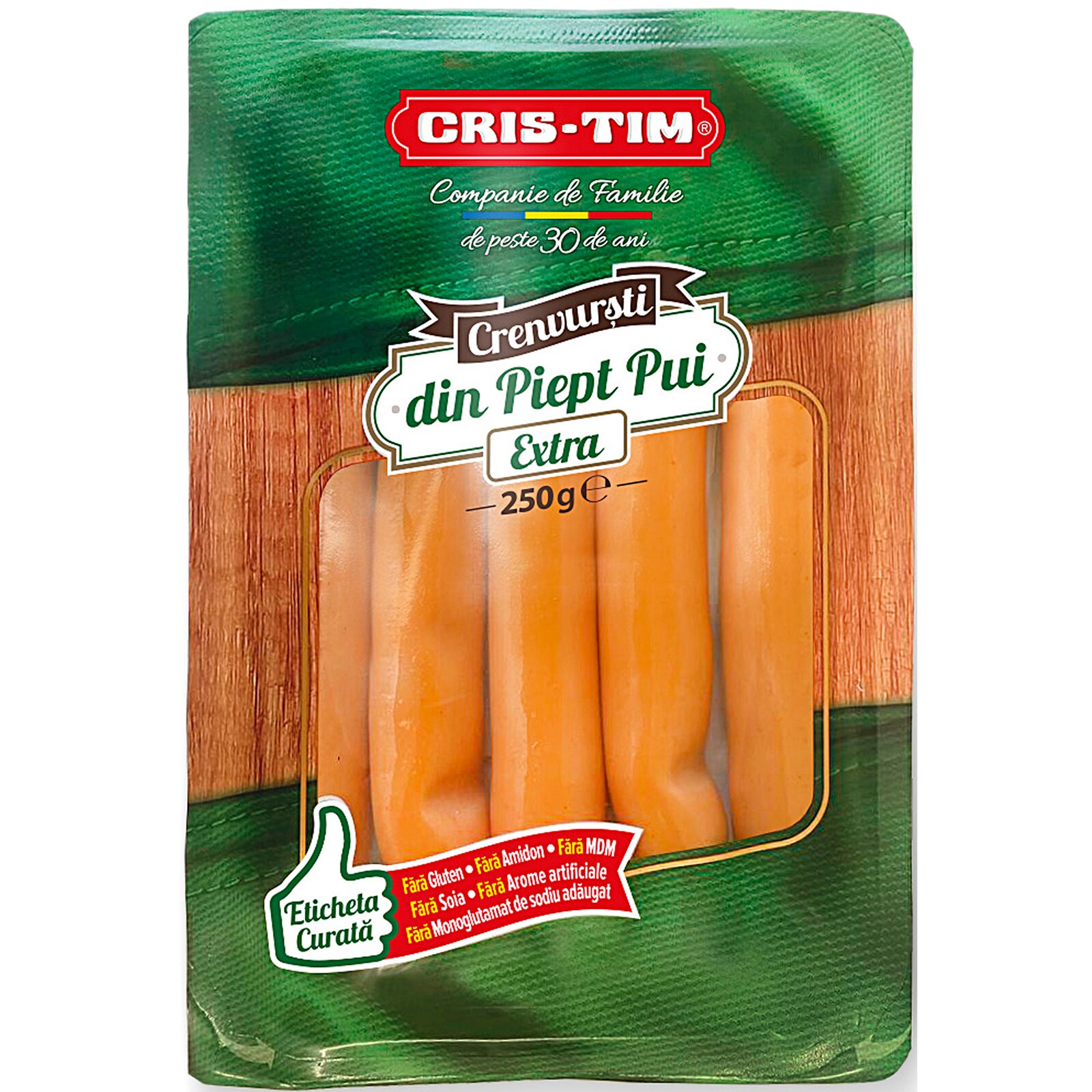 Cris-Tim | Crenvursti din piept de pui extra 250g | Mega-image