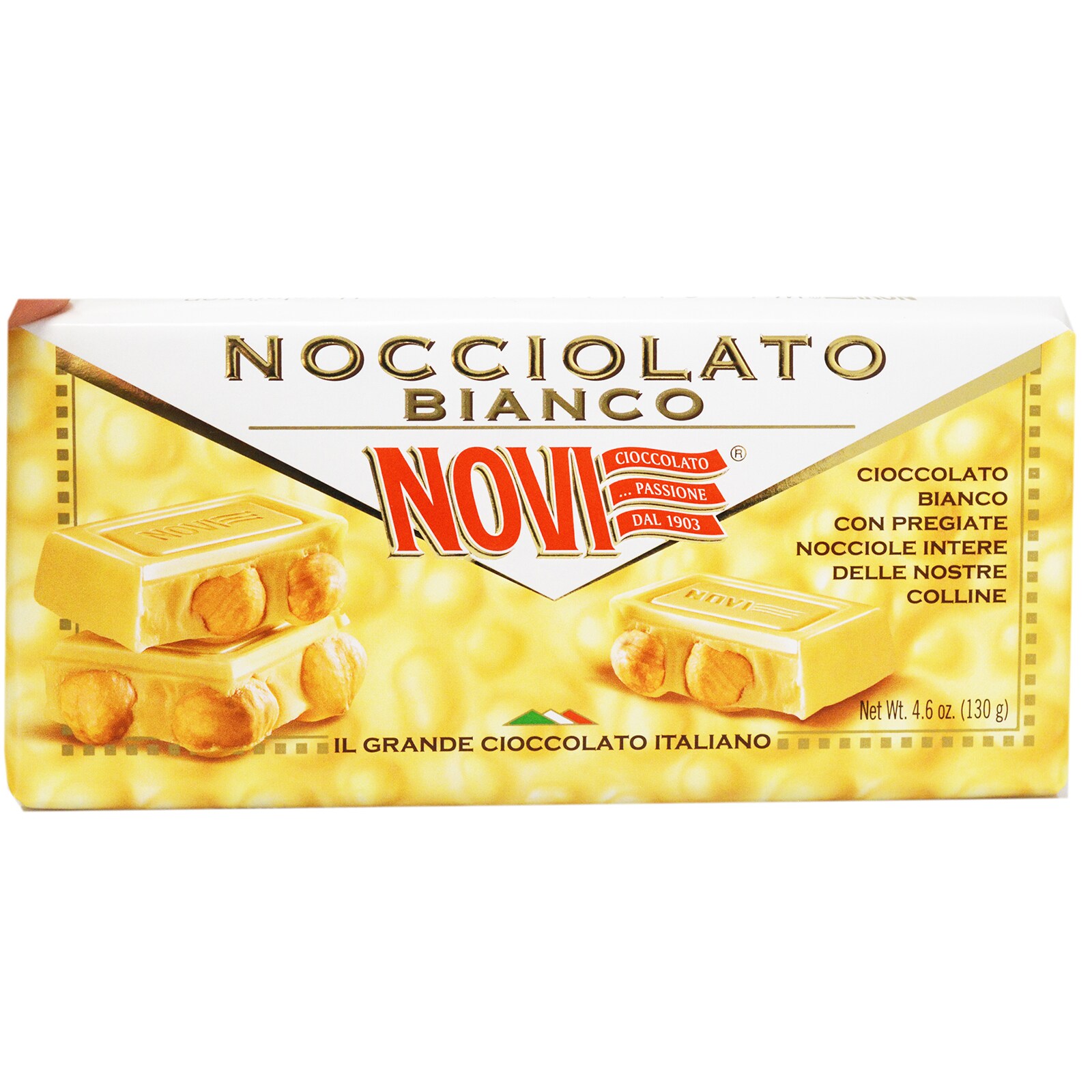 Novi | Ciocolata alba cu alune intregi 130g | Mega-image