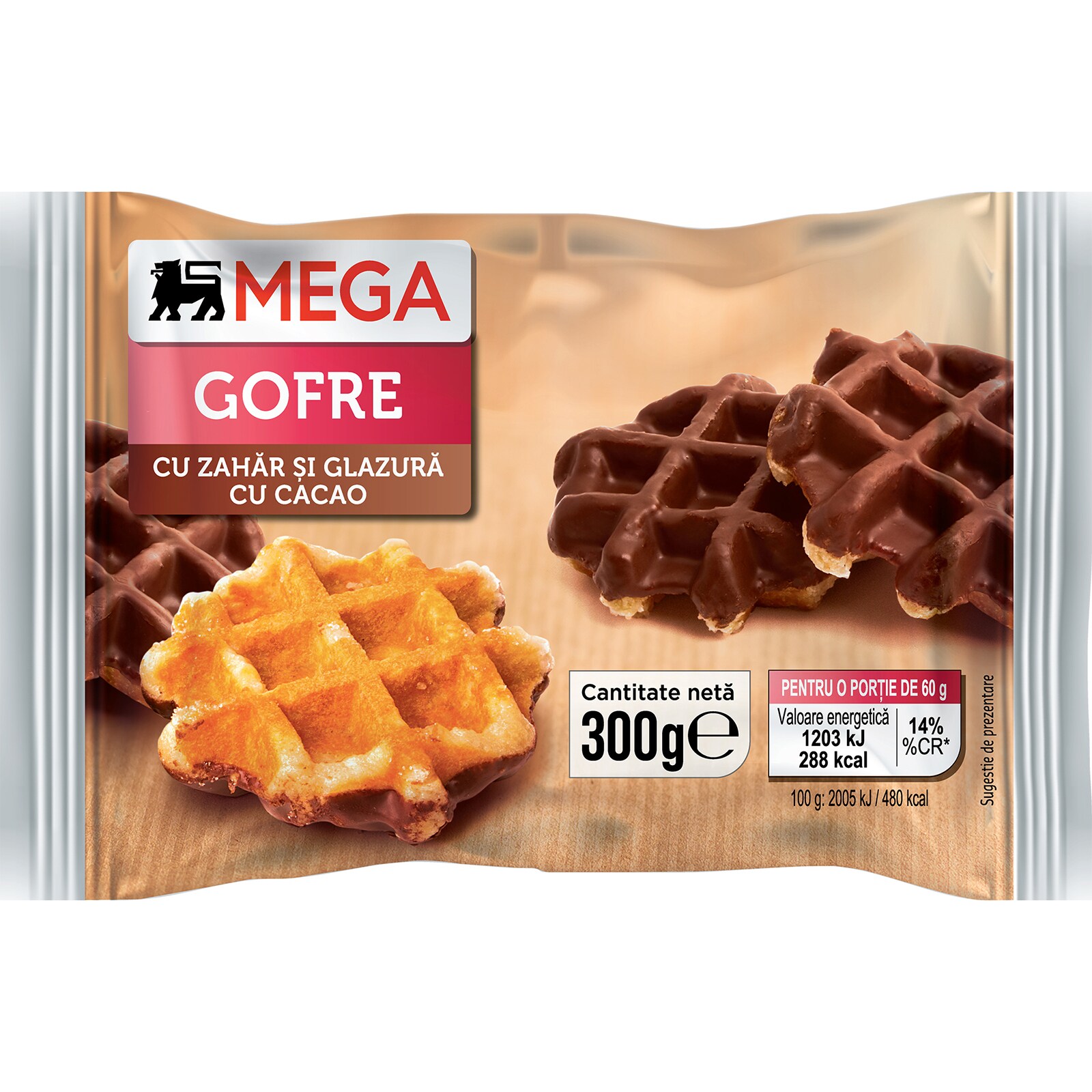MEGA | Gofre cu zahar si glazura cu ciocolata 300g | Mega-image