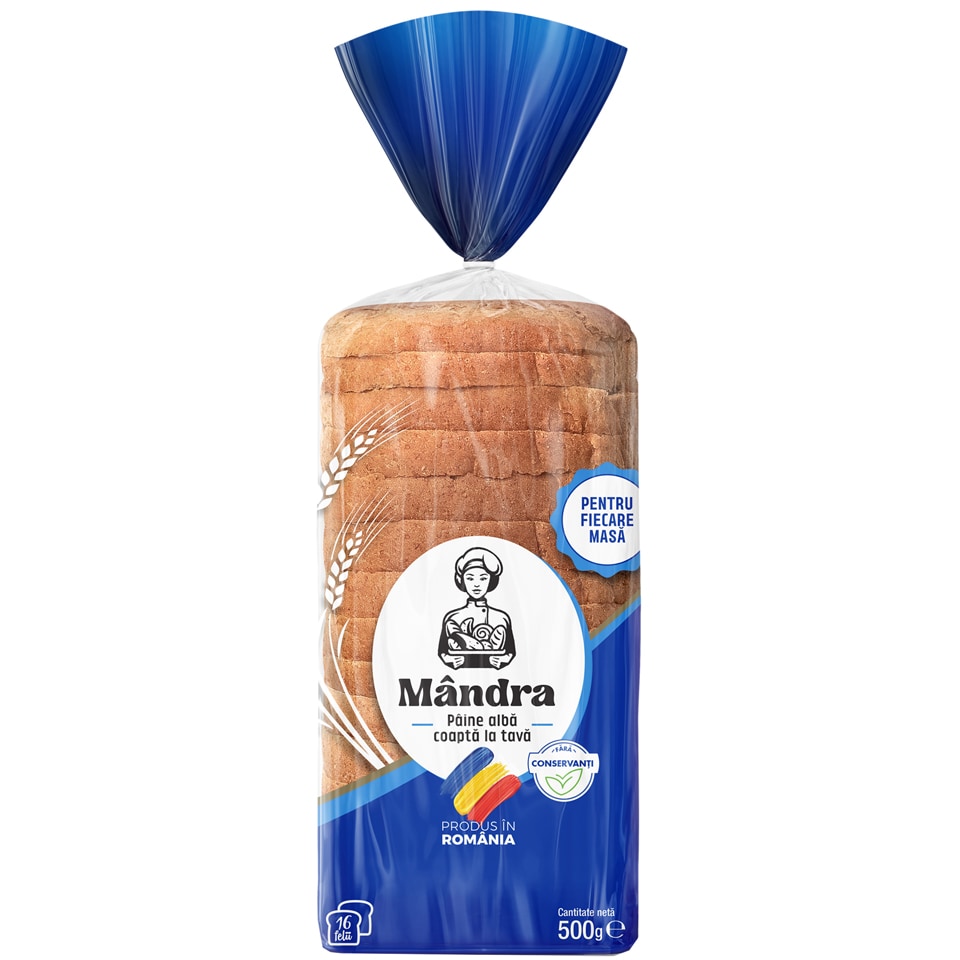 Mandra | Paine alba, coapta la tava 500g | Mega-image