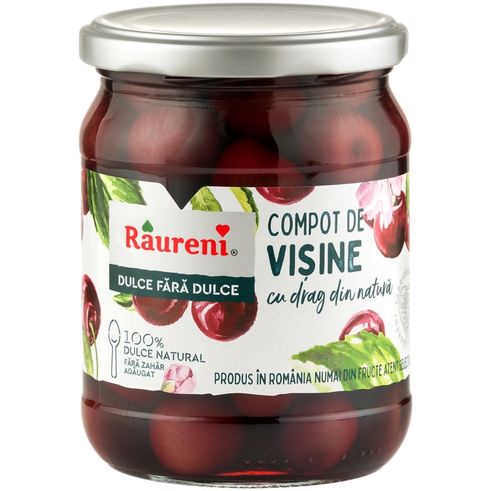 Raureni | Compot de visine fara zahar adaugat 520g | Mega-image