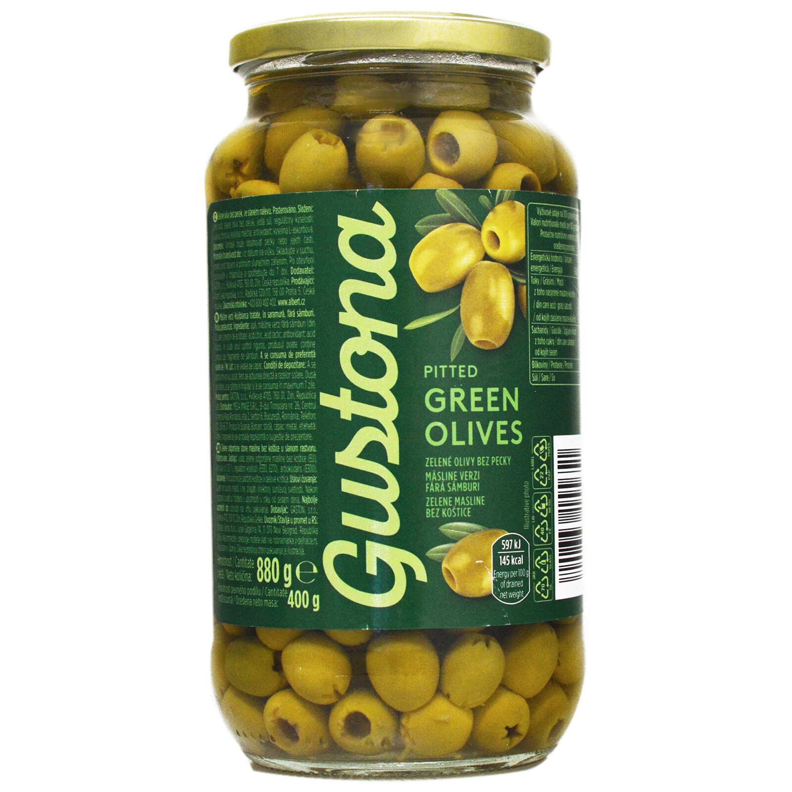 Gustona | Masline verzi fara samburi, in saramura 880g | Mega-image