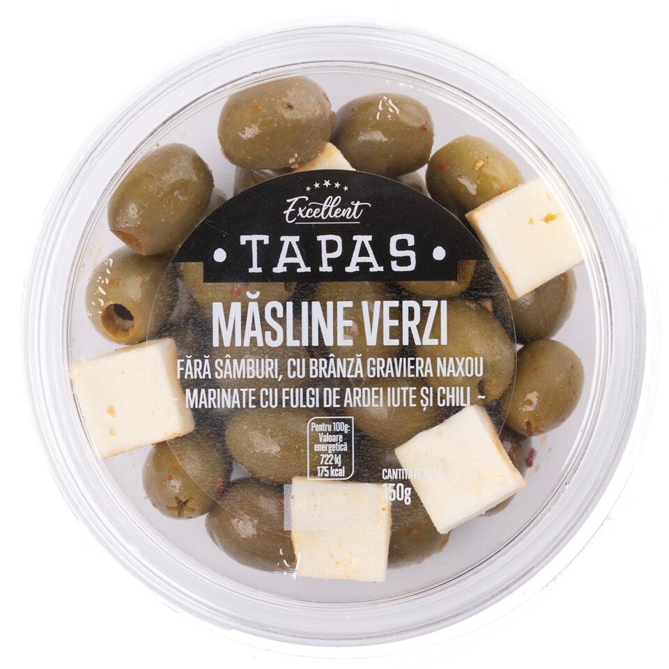 Excellent | Tapas | Masline verzi cu branza Graviera Naxou, marinate cu ...