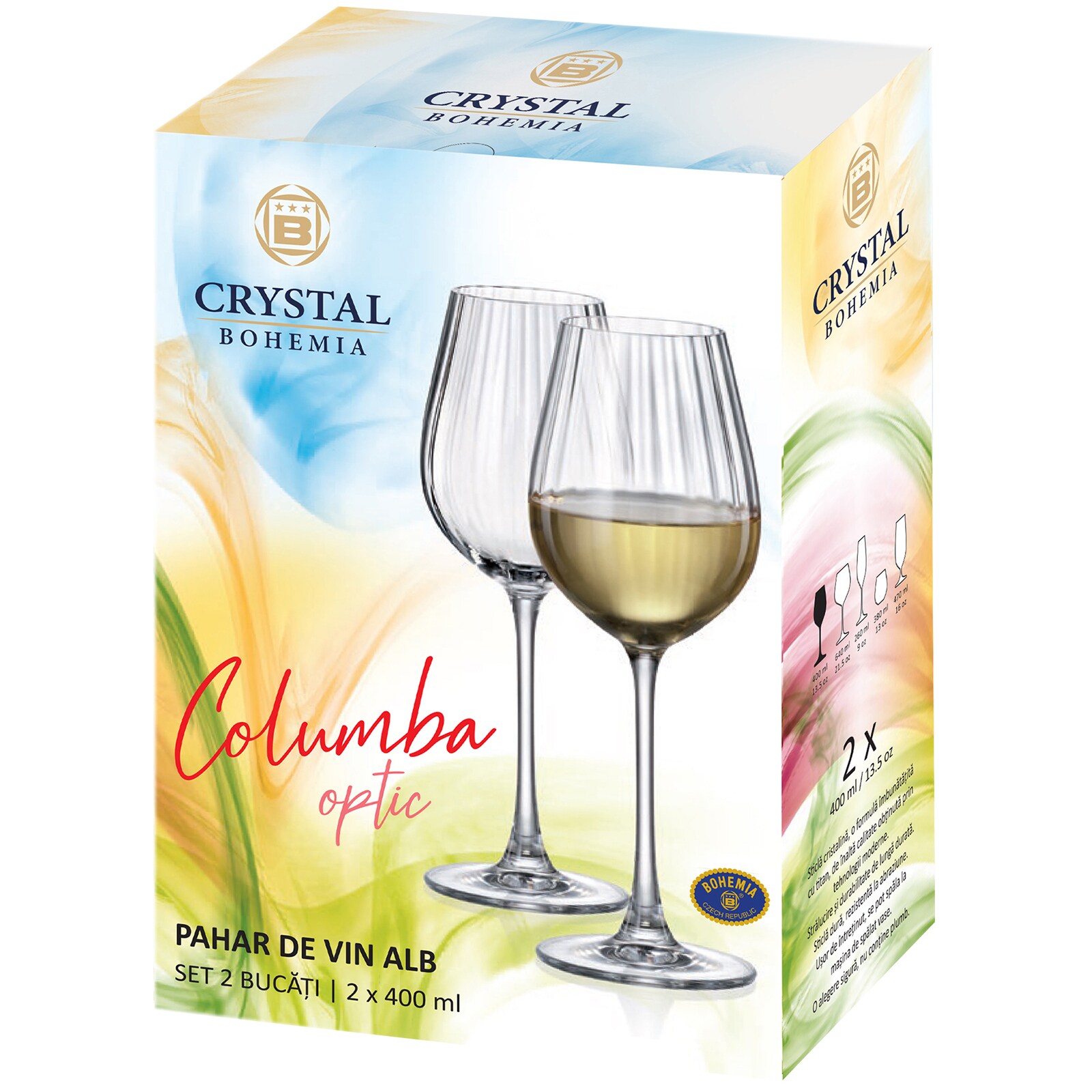 Cristal Bohemia | Pahare de vin alb 2x400ml | Mega-image