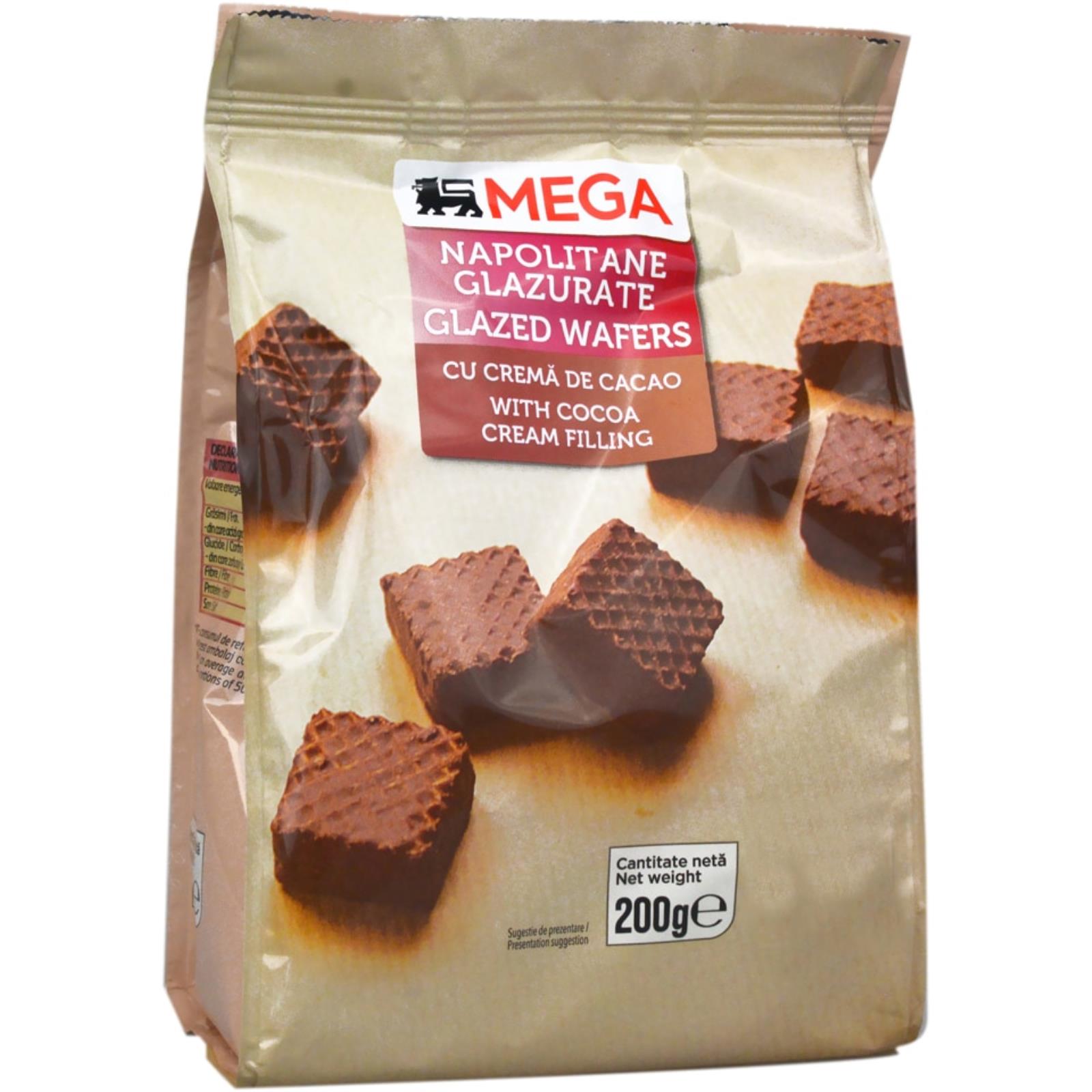 MEGA | Napolitane glazurate cu crema de cacao 200g | Mega-image