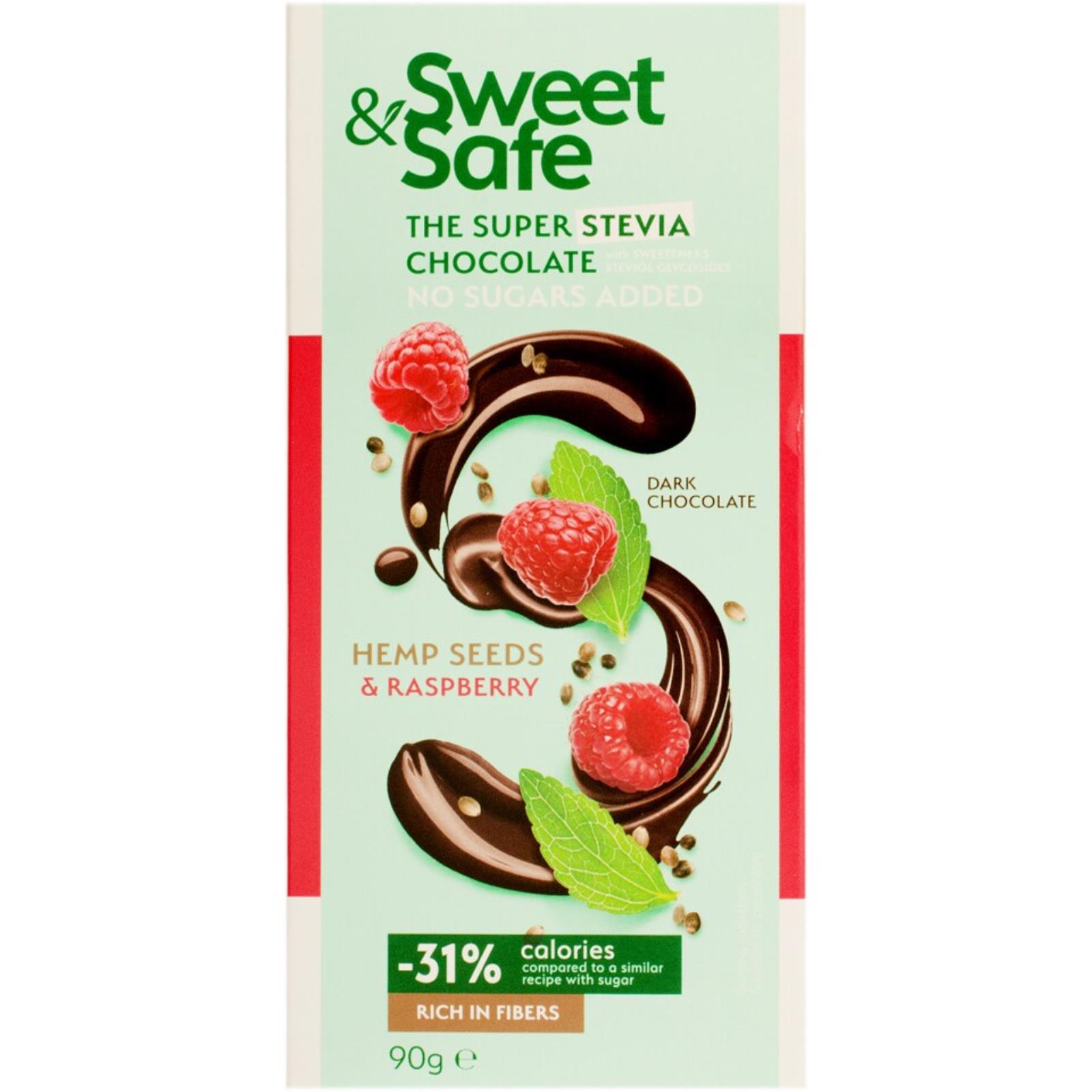 Sweet&Safe | Ciocolata amaruie cu canepa si zmeura 90g | Mega-image