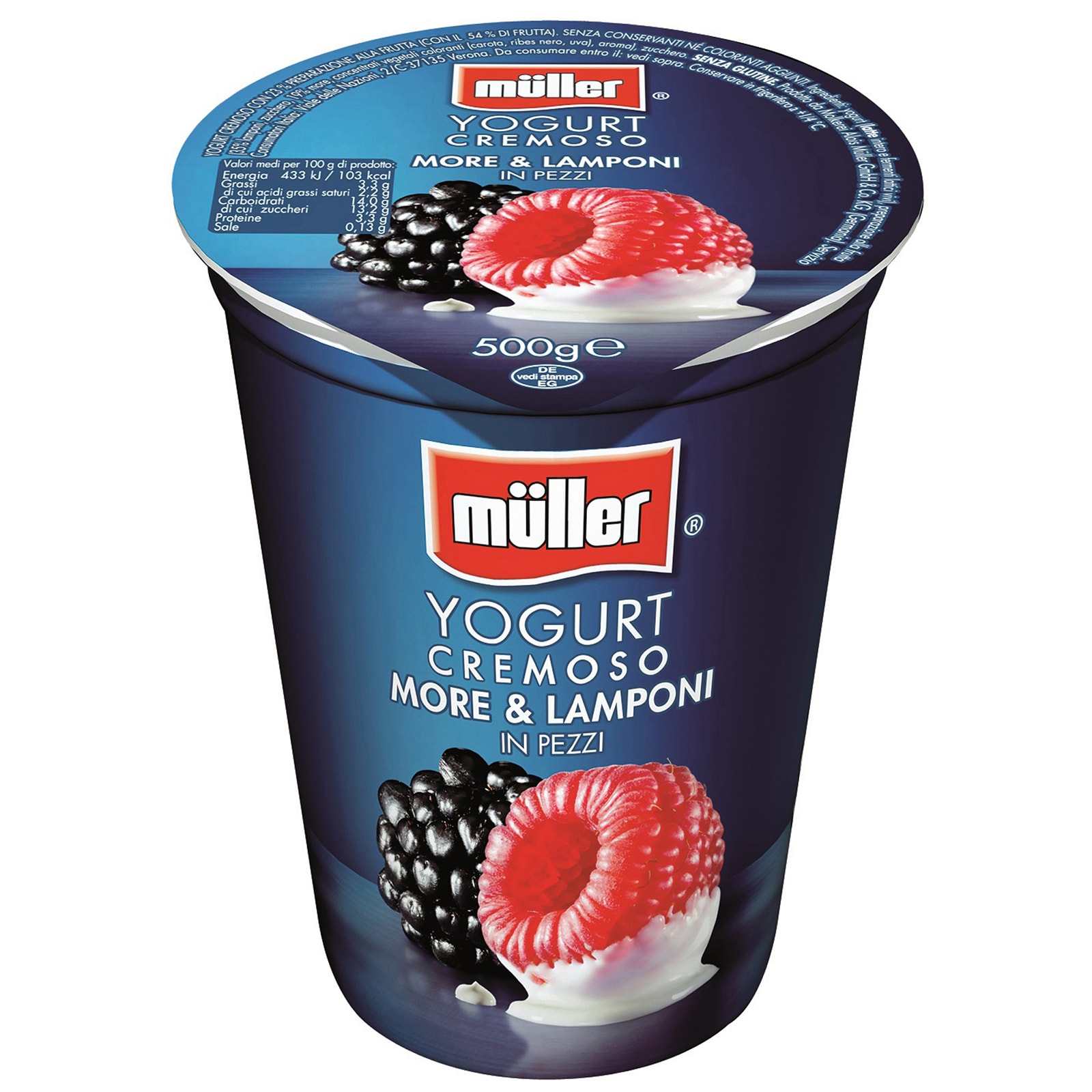 Muller | Pezzi di frutta | Iaurt cu bucati de mure si zmeura 500g ...