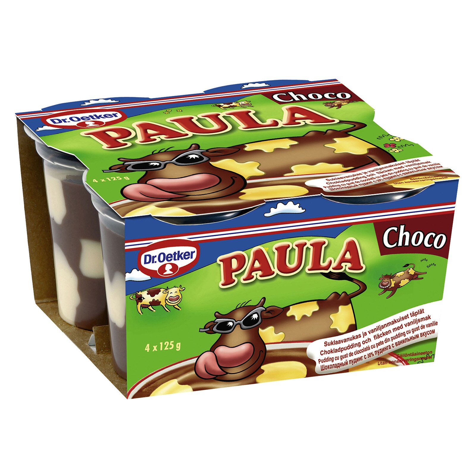 Paula | Desert budinca cu gust de ciocolata si vanilie 4x125g | Mega-image