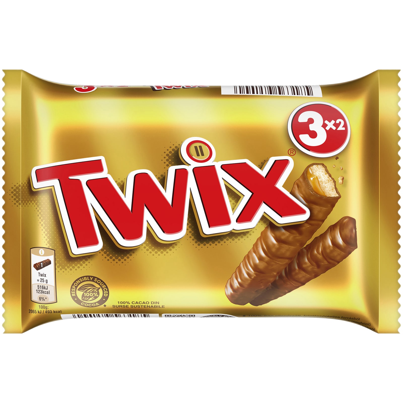 Twix | Baton cu biscuit si caramel invelit in ciocolata cu lapte 3x50g ...