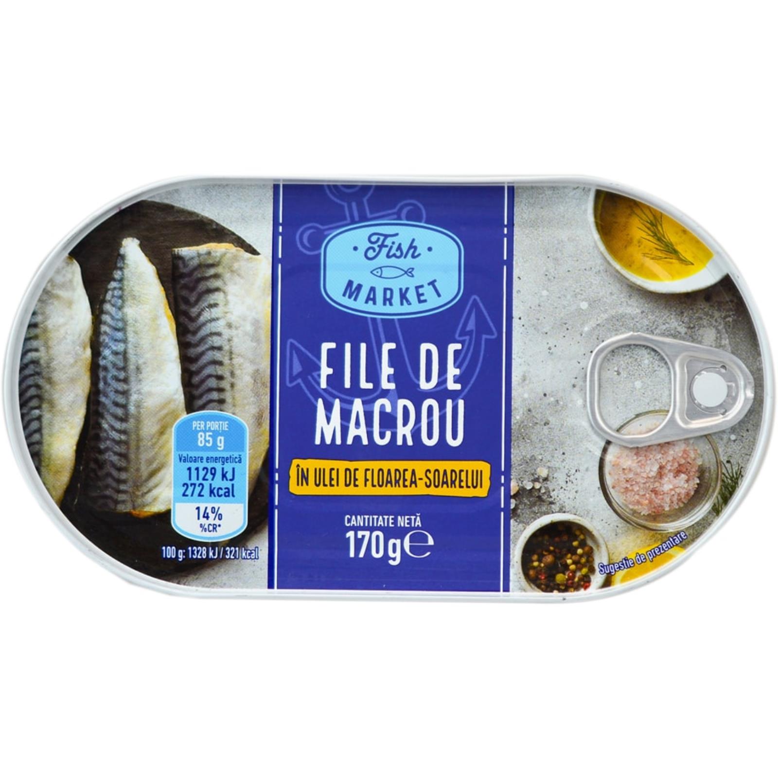 Fish Market | File de macrou in ulei de floarea-soarelui 170g | Mega-image